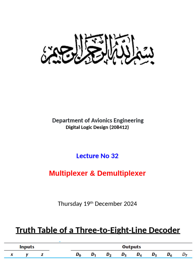 DLD Lecture No. 32 Multiplexer & Demultiplexer 19 Dec 2024 | PDF | Computer Science | Computer ...