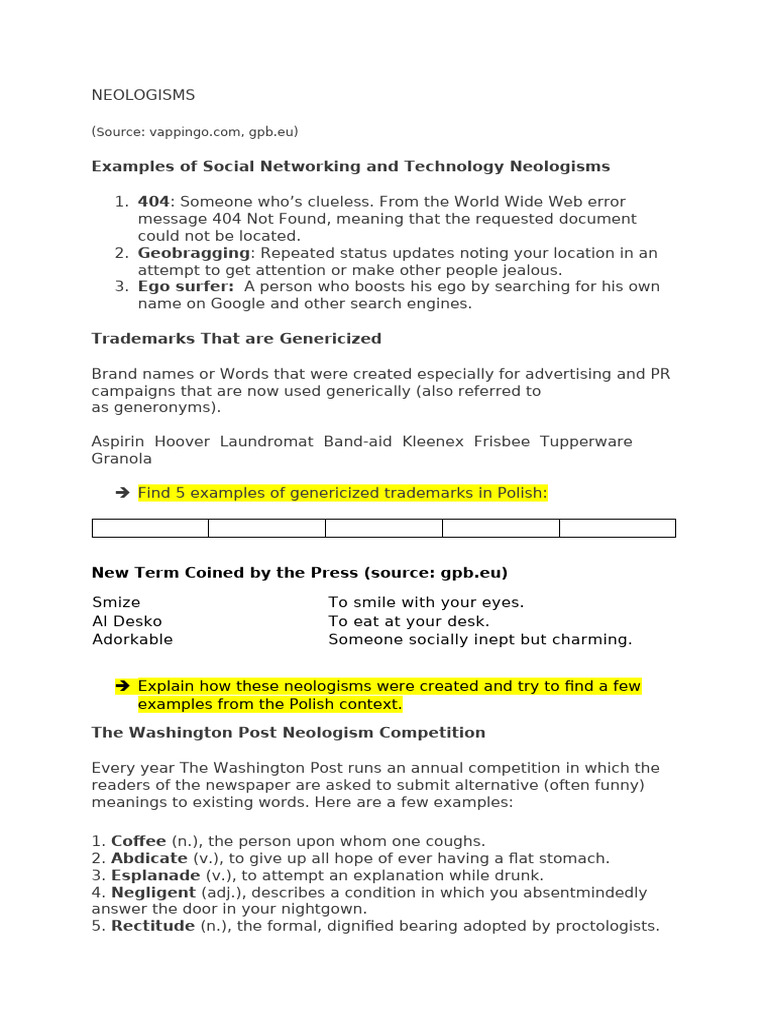 NEOLOGISMS | PDF