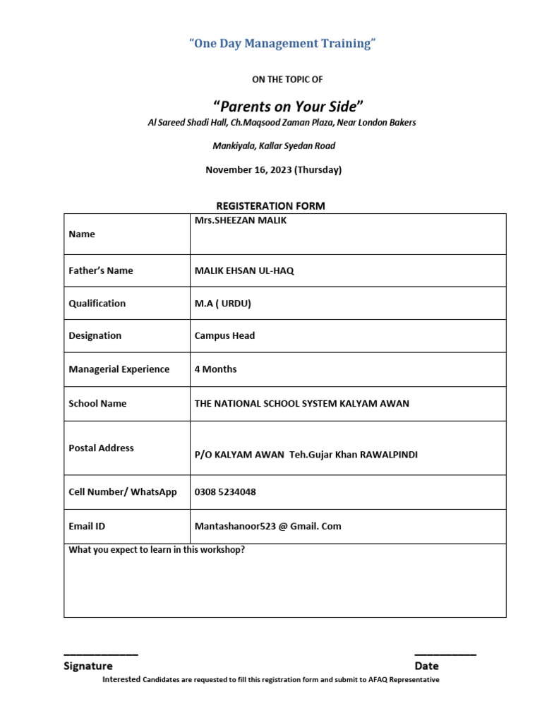 Parents On Your Side Registration Form | PDF
