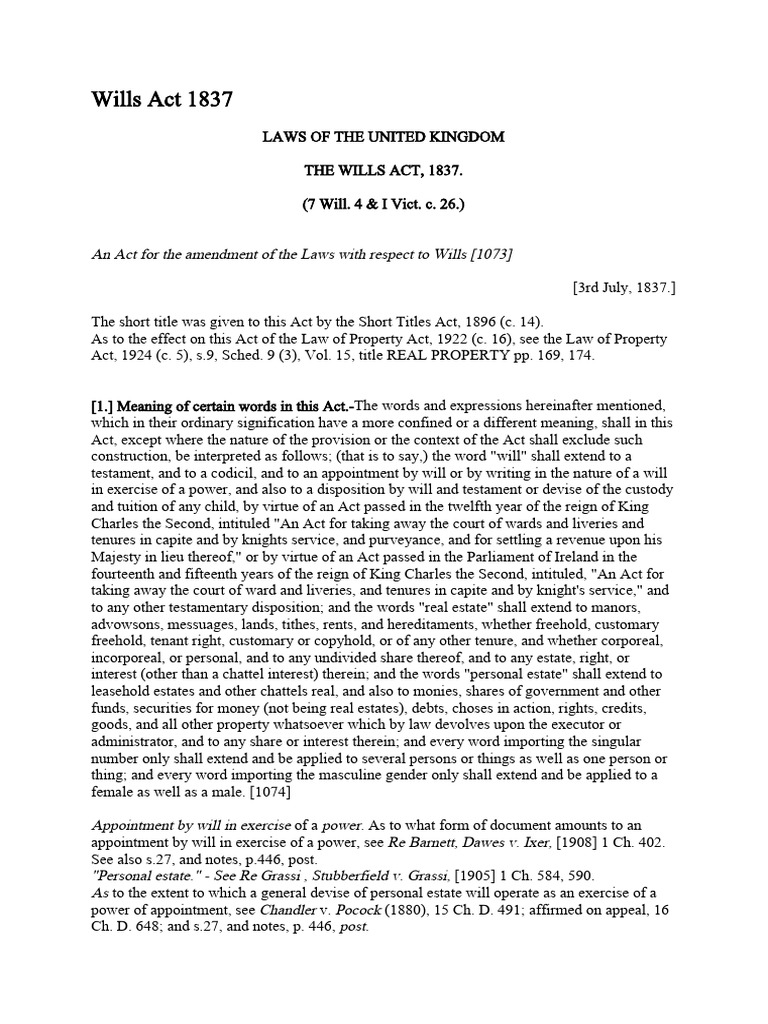 Wills Act 1837 | PDF