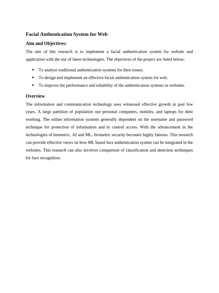 Facial Authentication System For Web | PDF