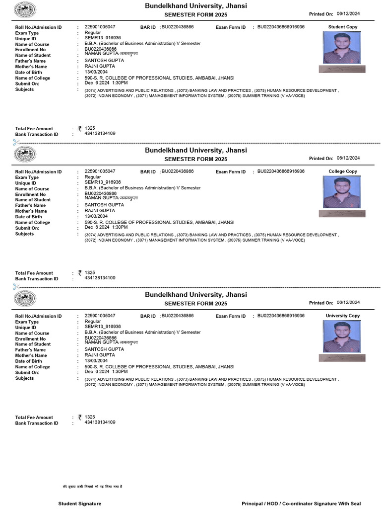 Semester Candidate Details | PDF | Educational Stages | Qualifications