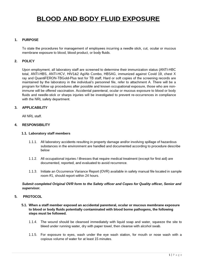 Blood & Body Fluid's Exposure | PDF | Medicine | Epidemiology