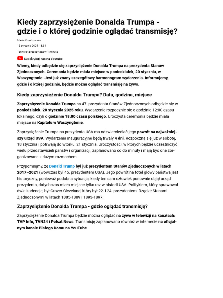 Kiedy Zaprzysiężenie Donalda Trumpa - Gdzie I o Której Godzinie Oglądać ...