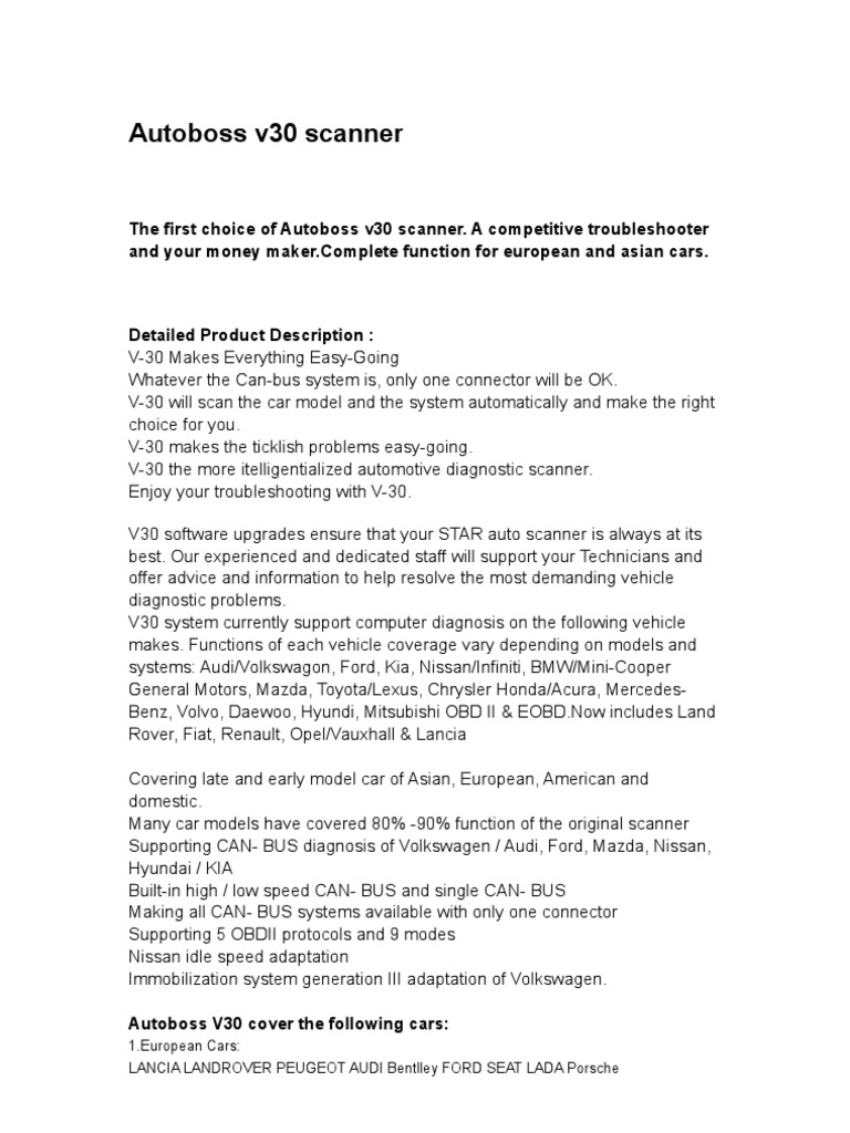 The First Choice of Autoboss v30 Scanner. A Competitive Troubleshooter | PDF | Volkswagen | Car
