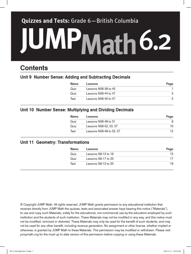 JUMP Math New CDN Ed GR 6.2 Q&T BC | PDF | Numbers | Quiz