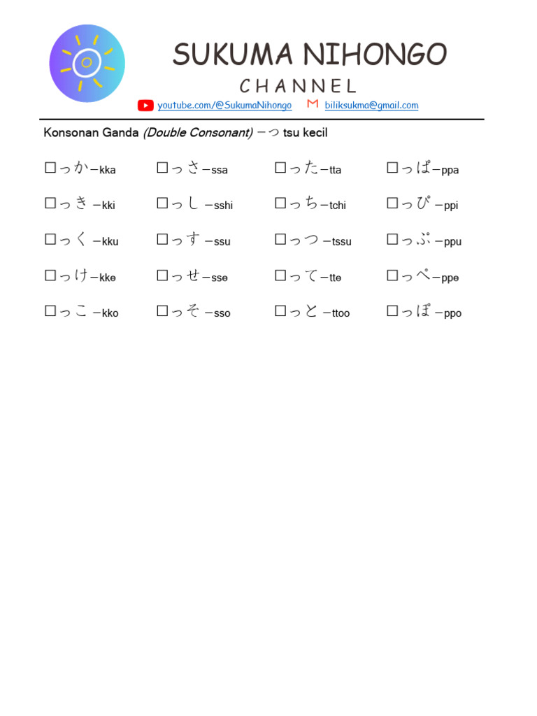Latihan Konsonan Ganda (Tsu Kecil) | PDF