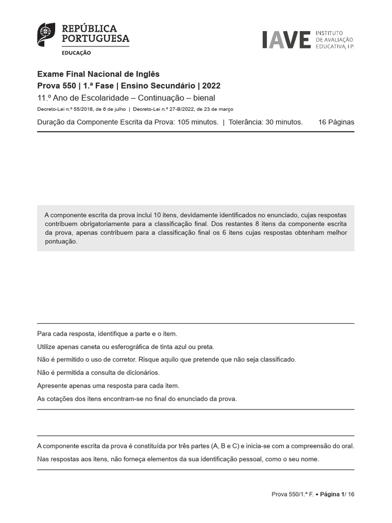 Exame 2022 1. Fase | PDF | International Student