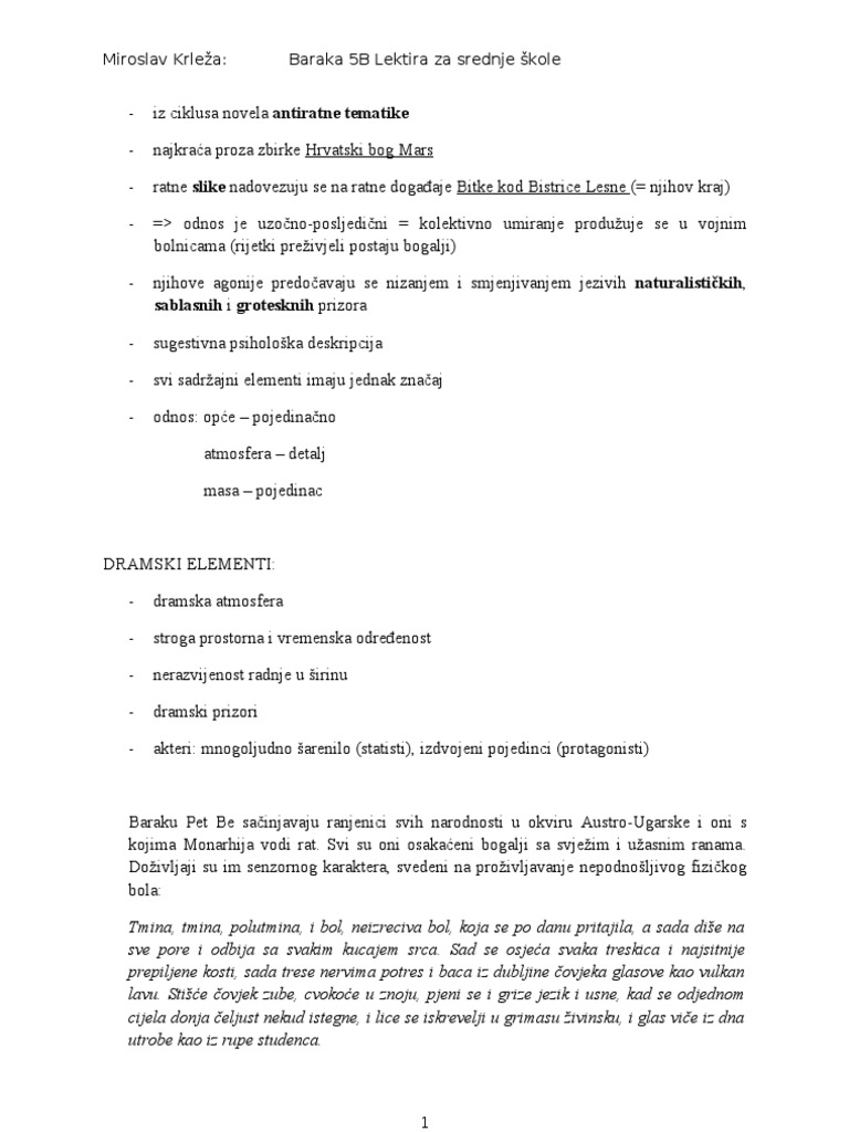 Krleza - Baraka 5B - Interpretacija | PDF