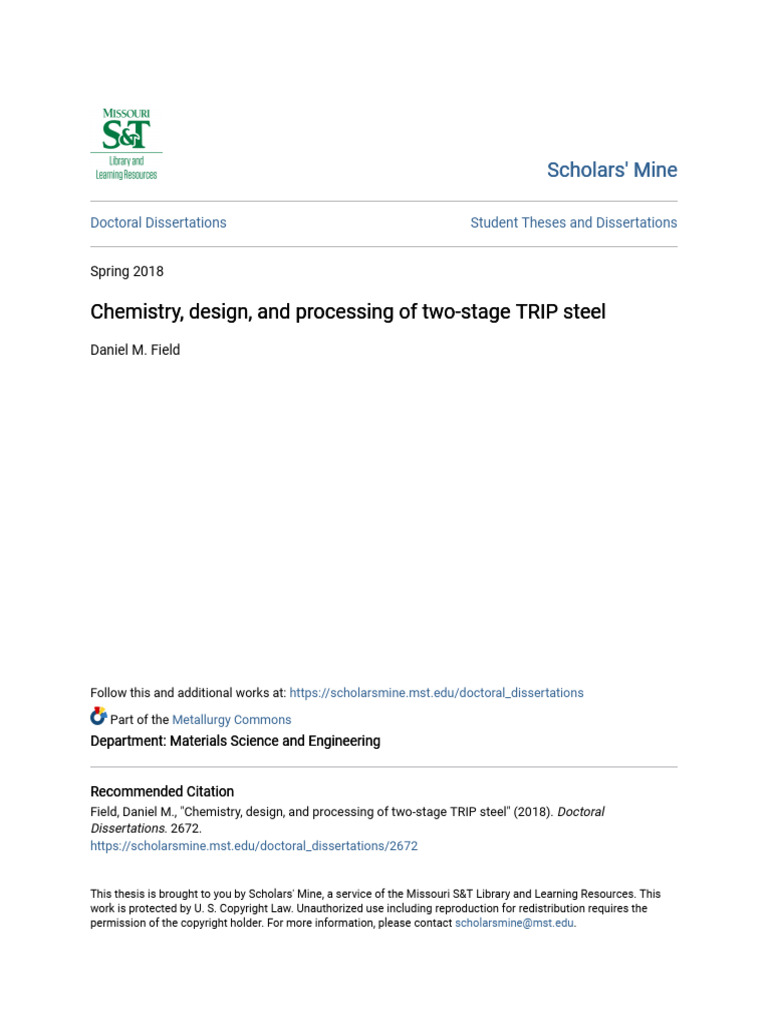 Chemistry Design and Processing of Two-Stage TRIP Steel | PDF | Thesis ...