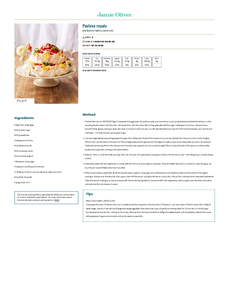 Pavlova Royale - Jamie Oliver Recipes | PDF | Meringue | Foods