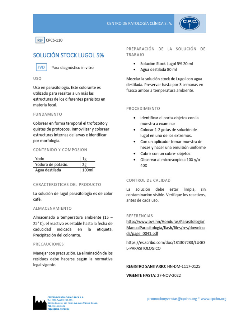 Lugol 5% Parasitología | PDF