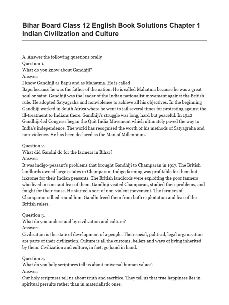 Class 12 English Chapter 1 Solutions | PDF