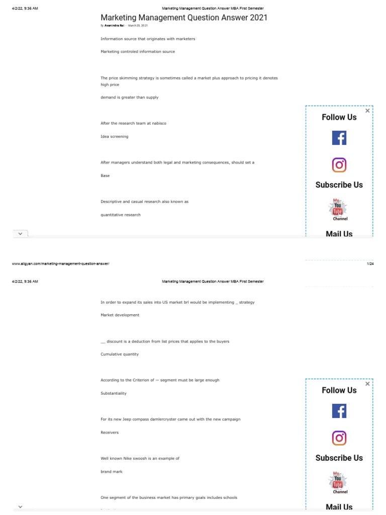 Marketing Management Question Answer MBA First Semester-1 | PDF ...