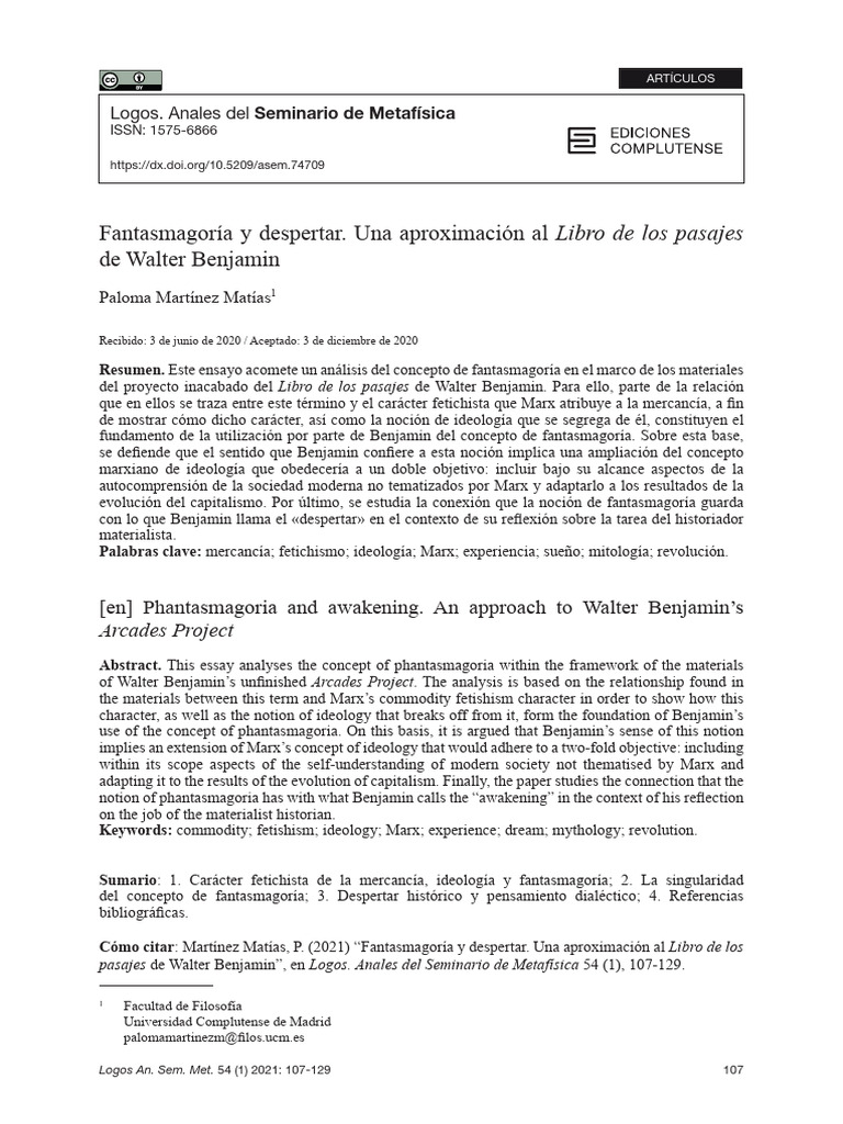 Fantasmagoria y Despertar Una Aproximaci | PDF | Karl Marx | Ideologías