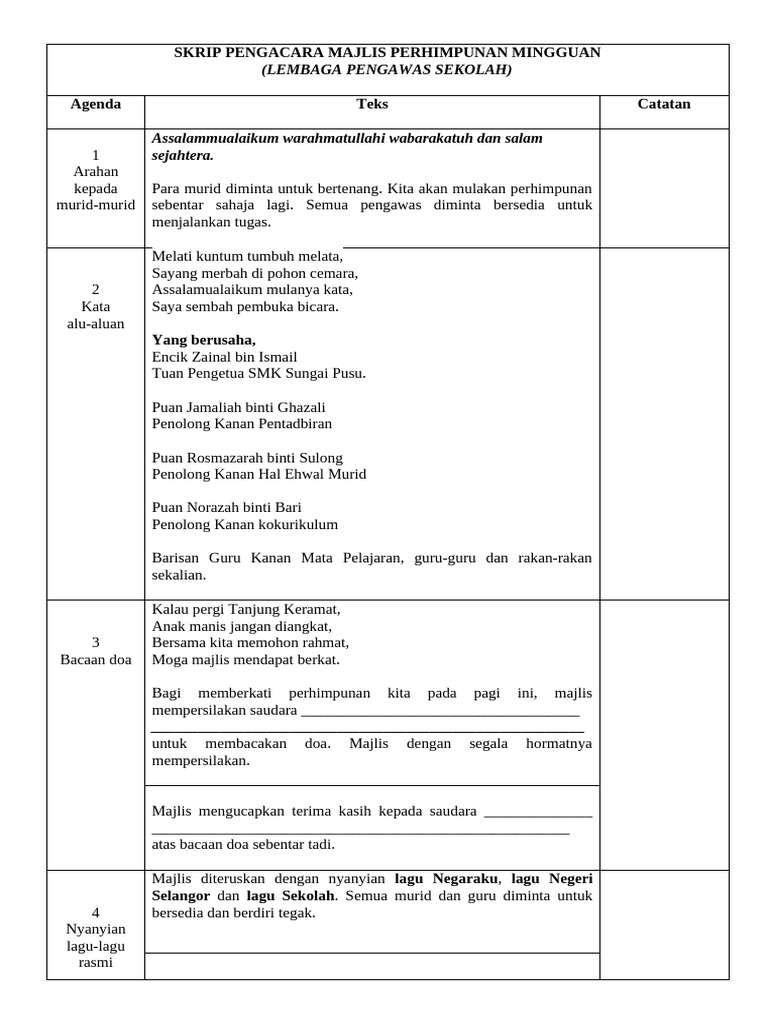 Skrip Emcee Pengawas (Perhimpunan) | PDF