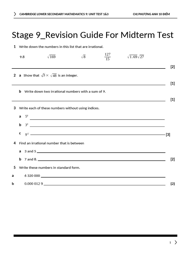 Stage 9 Revision Guide | PDF | Equations | Numbers