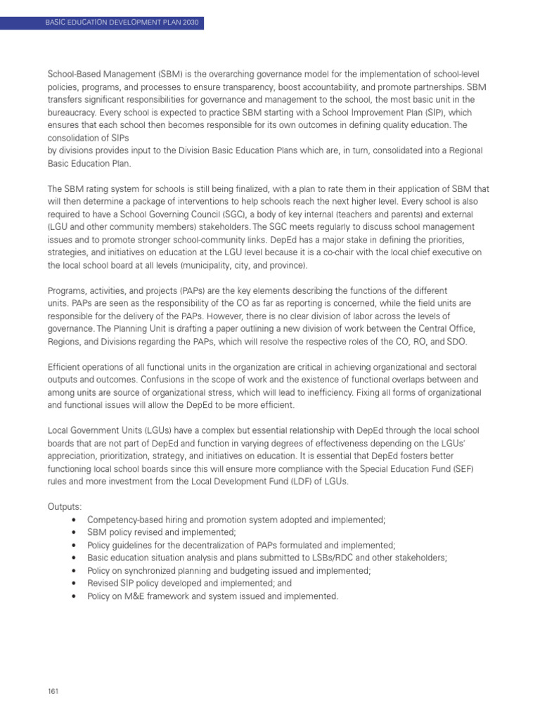 Basic Education Development Plan 2030 | PDF | Governance | Policy