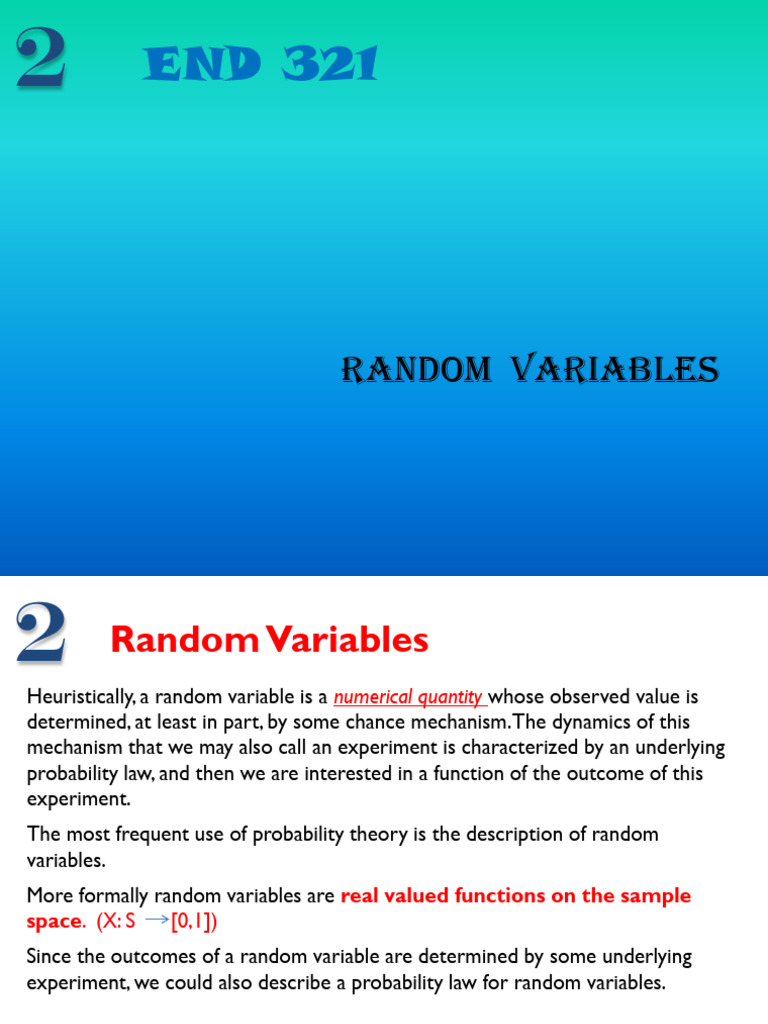 End321 02-Random Variables | PDF | Probability Distribution | Random Variable