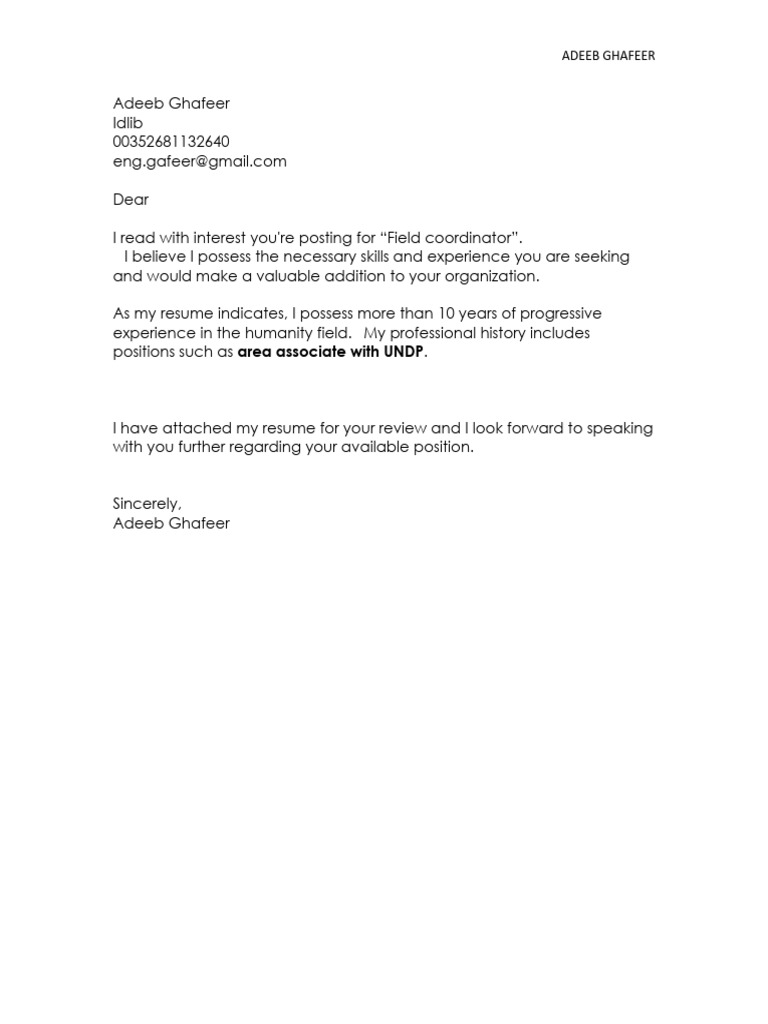 Job Application for Field Coordinator | PDF