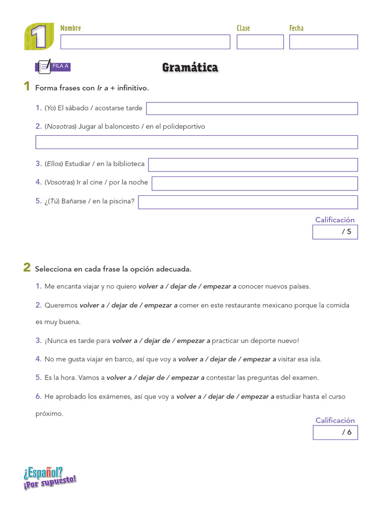 Ejercicios de gramática y léxico en español | PDF