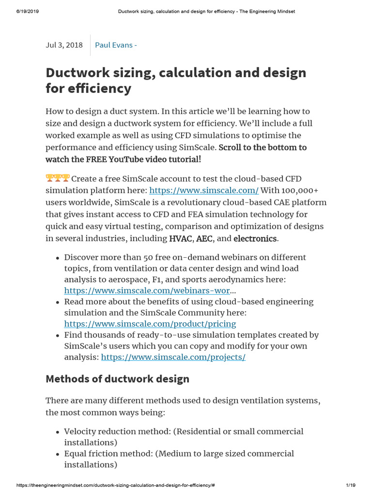 Ductwork Sizing and Design Methods | PDF | Duct (Flow) | Density