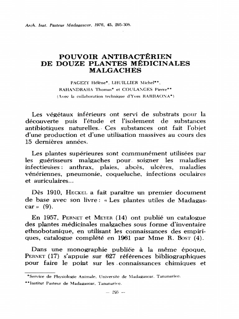 Pouvoir antibactérien des plantes malgaches | PDF | Microbiologie ...