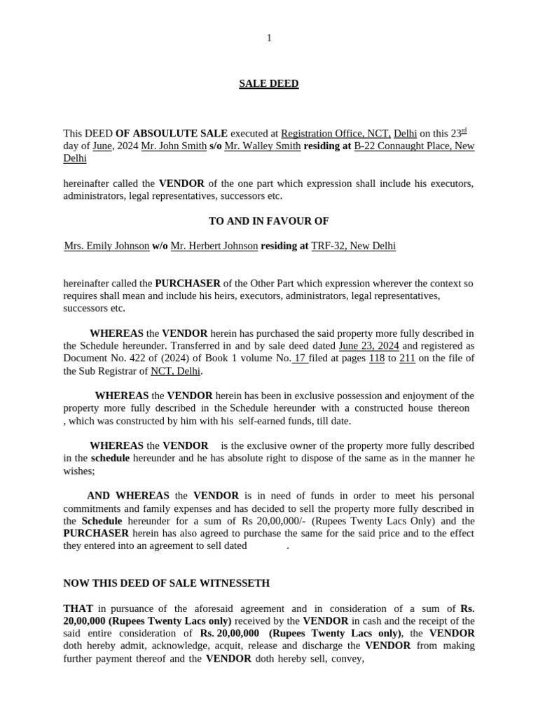 Sale Deed | PDF | Deed | Mortgage Law