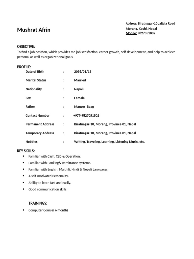 Nepali Job Seeker Resume Overview | PDF