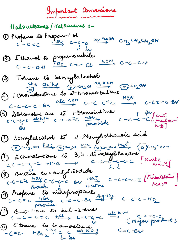 Class 12 Conversions Haloalkanes | PDF