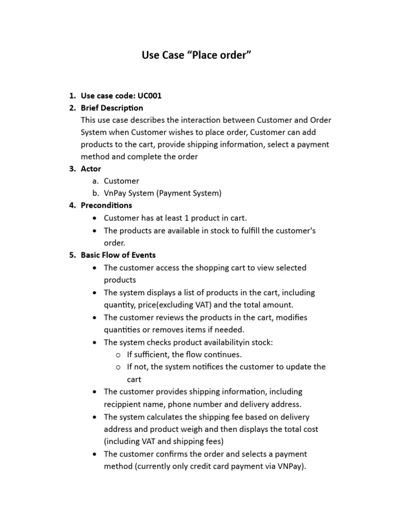 Customer Order Placement Use Case | PDF | Invoice | Credit Card