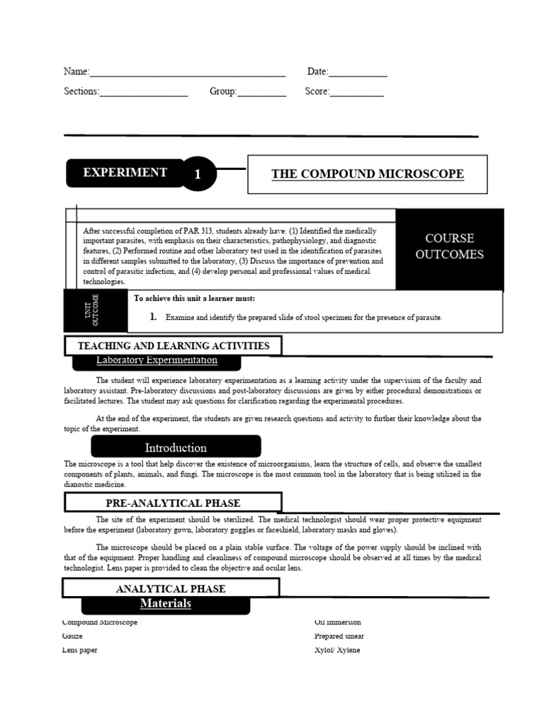 Compound Microscope Lab Guide | PDF | Optics | Microscopy