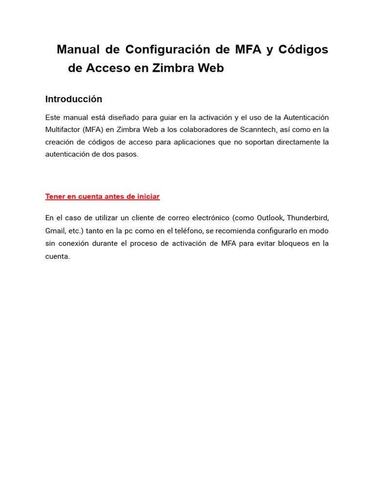 Manual de Configuración de MFA y Códigos de Acceso en Zimbra Web | PDF | Autenticación | Contraseña