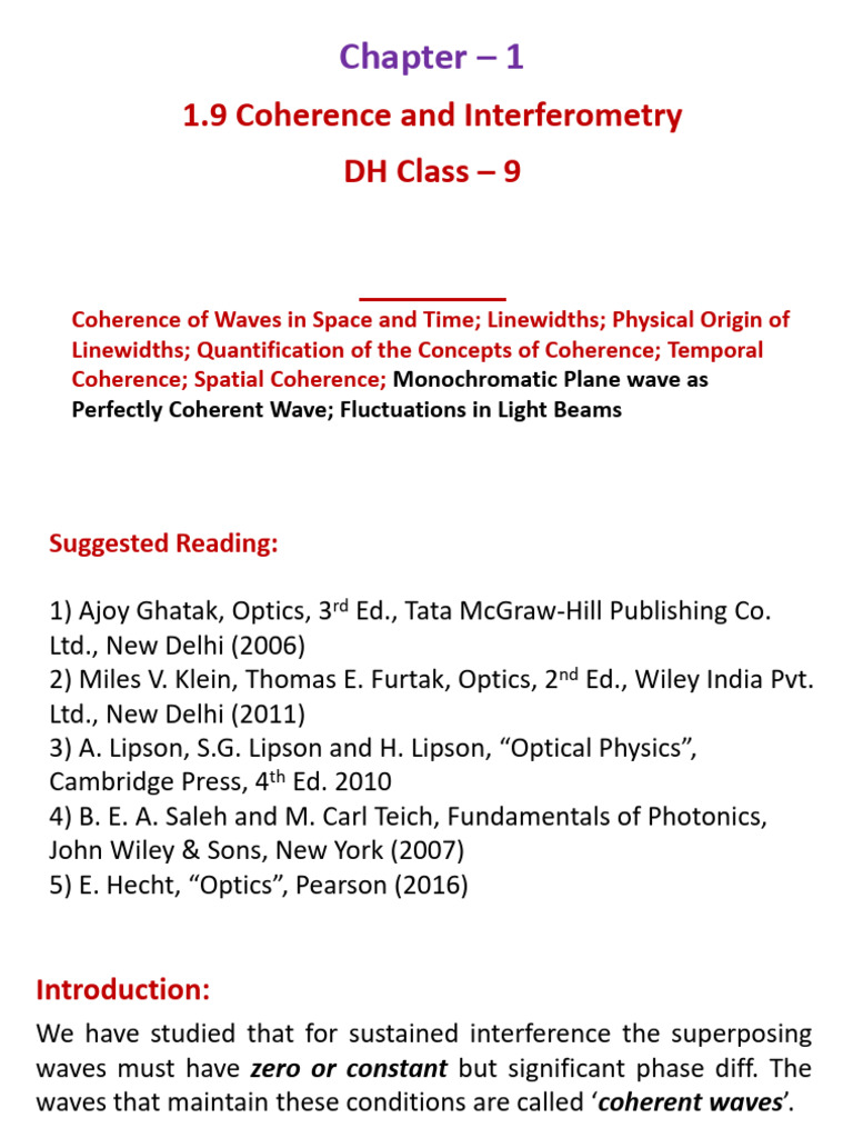 1.9 Coherence and Interferometry (11sept2024) | PDF | Coherence (Physics) | Spectral Line