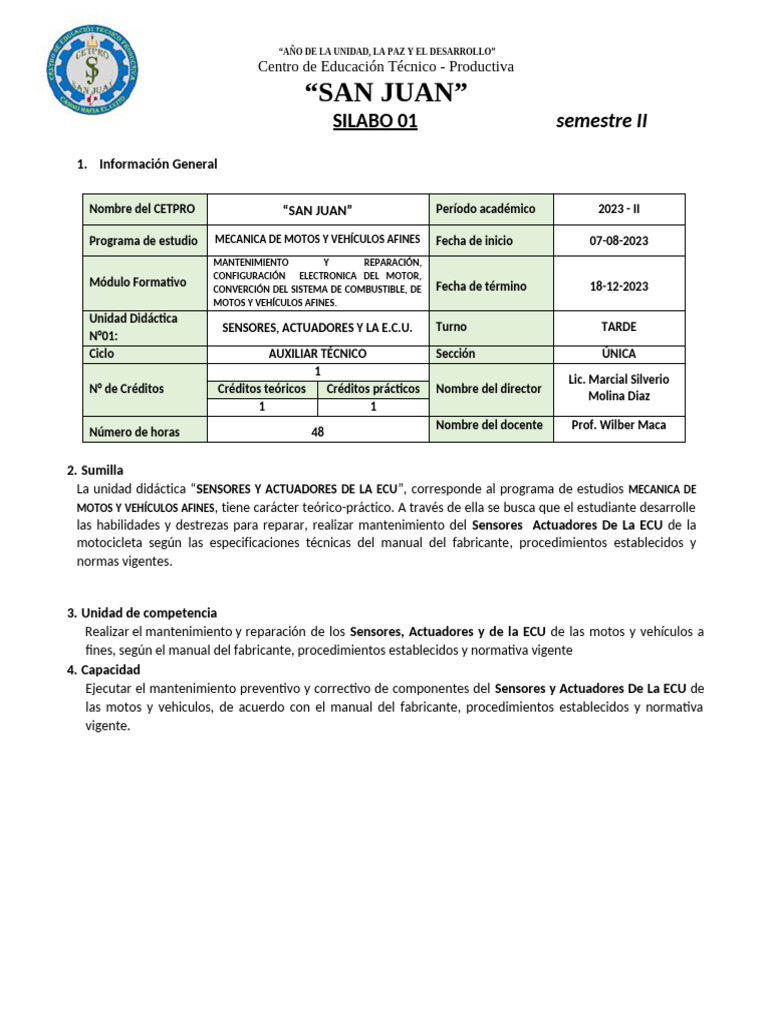 1.SILABO 1ra UNIDAD | PDF | Evaluación | Maestros