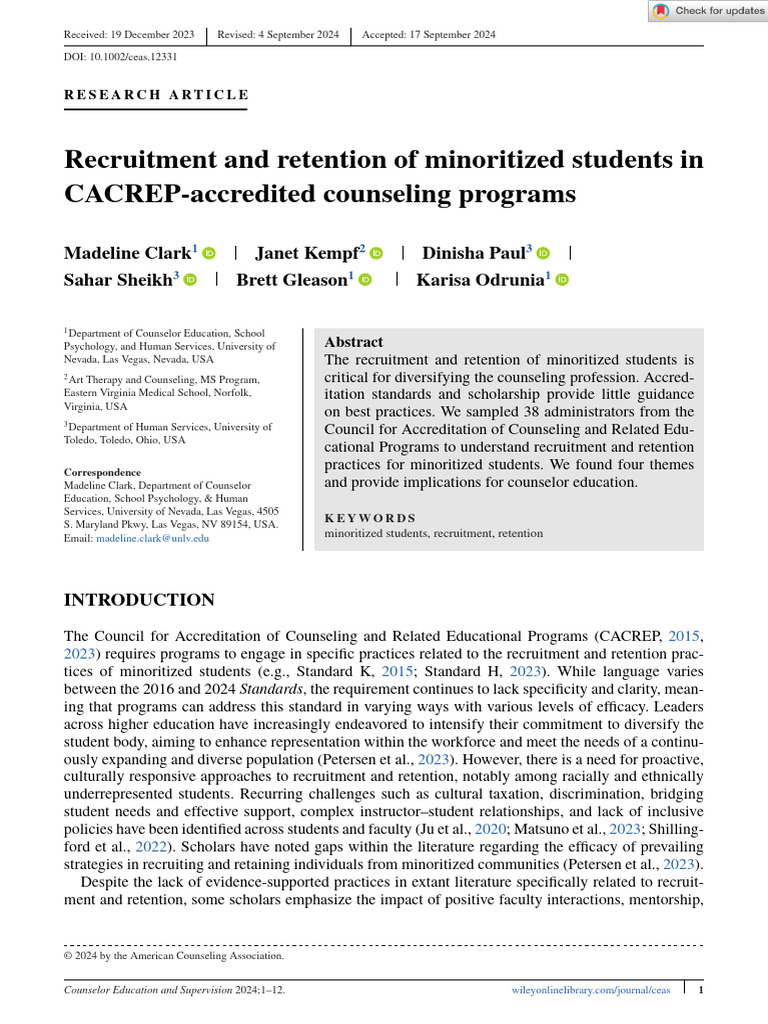 Couns Edu Supervision - 2024 - Clark - Recruitment and Retention of ...