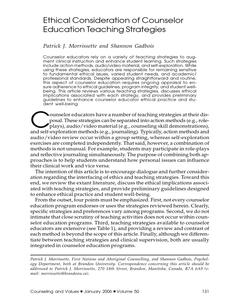 Counseling and Values - 2011 - Morrissette - Ethical Consideration of ...