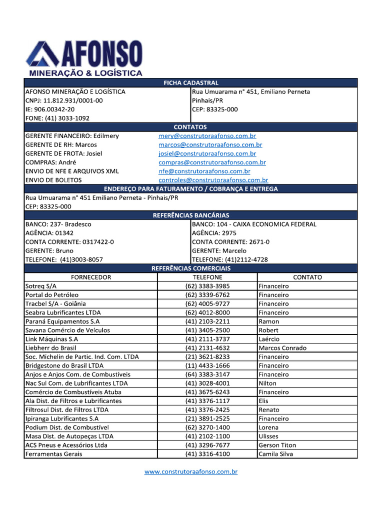 Ficha Cadastral Afonso | PDF