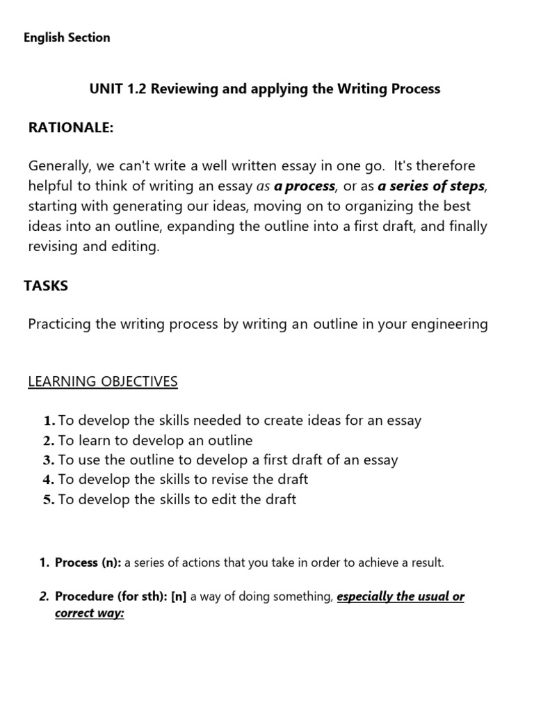 1 Unit 1.2 The Process of Writing 18 October 2024 | PDF | Essays ...