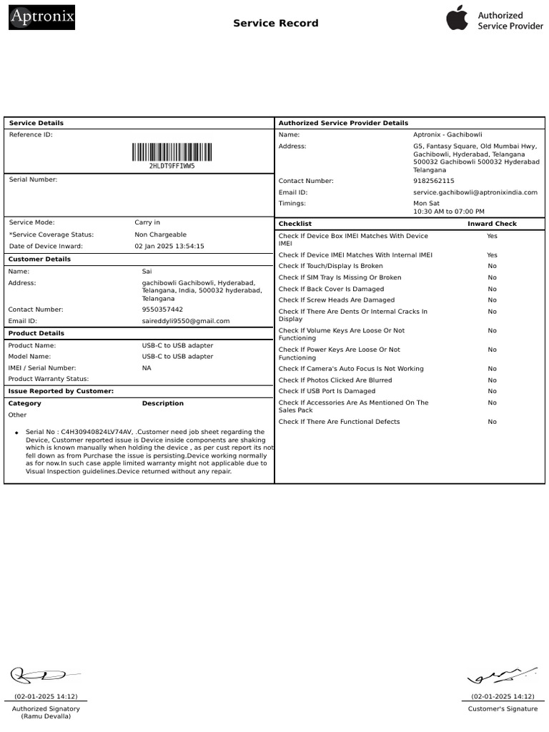 Signed Service Record | PDF | Computing
