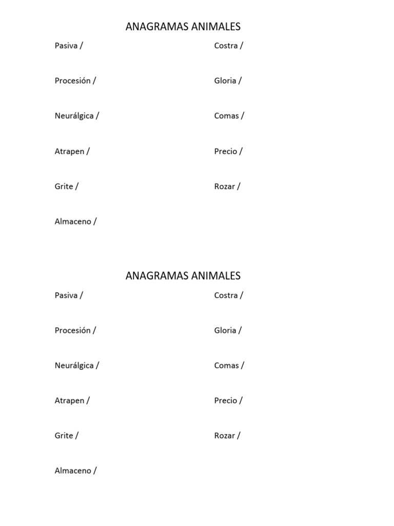 Anagramas Animales | PDF