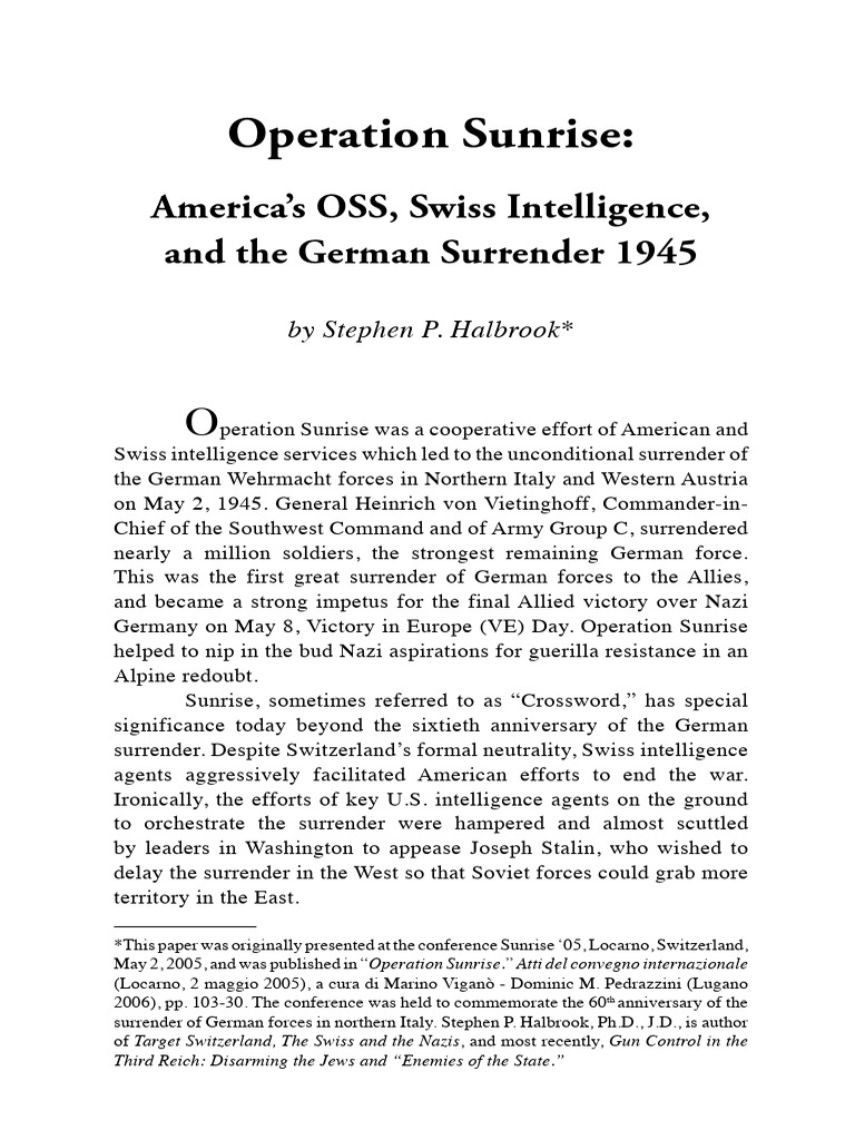 Operation Sunrise: OSS and German Surrender | PDF | Nazi Germany ...