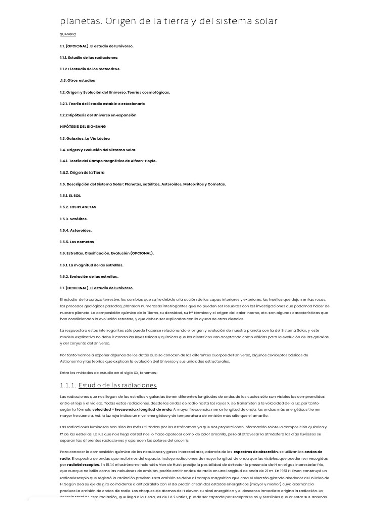 Tema 1 - La Tierra en El Universo. Geología de Los Planetas. Origen de ...