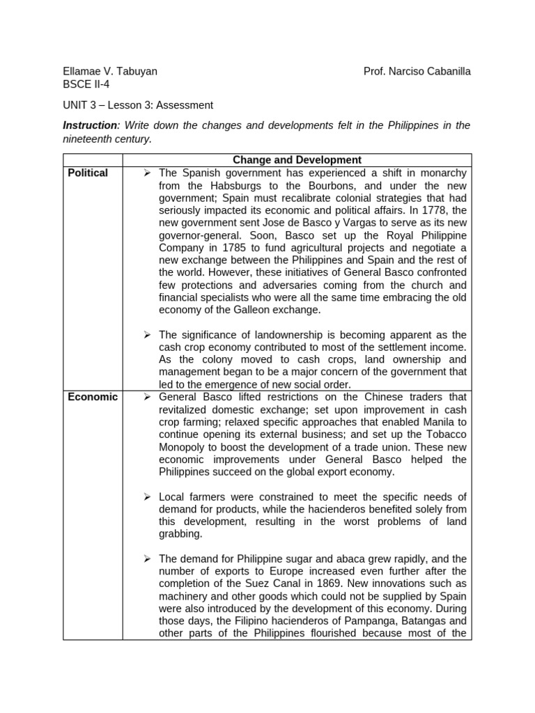 Unit 3 - Lesson 3 Assessment | PDF | Philippines | Economies