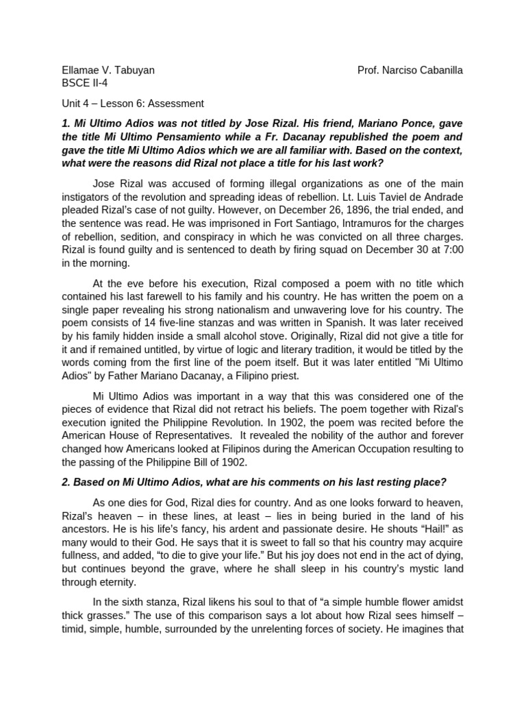 Unit 4 - Lesson 6 Assessment | PDF
