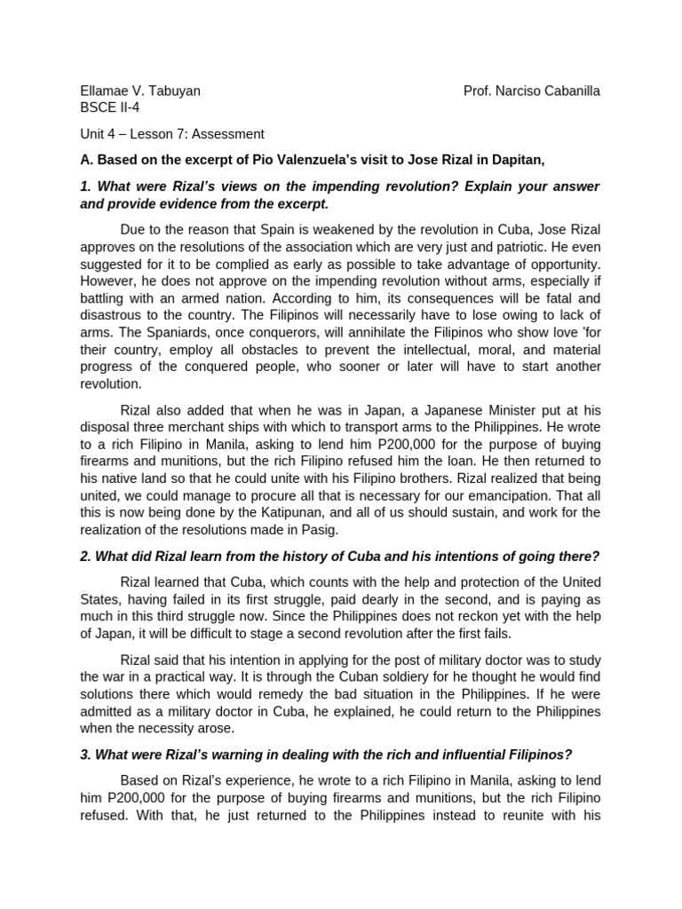 Unit 4 – Lesson 7 Assessment | PDF | Philippines