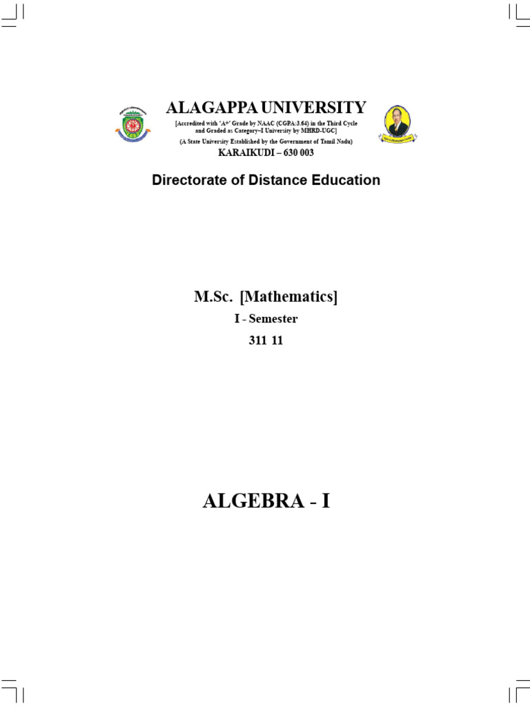 PG M.sc. Mathematics 311 11 Algebra - I Binder | PDF | Set (Mathematics ...