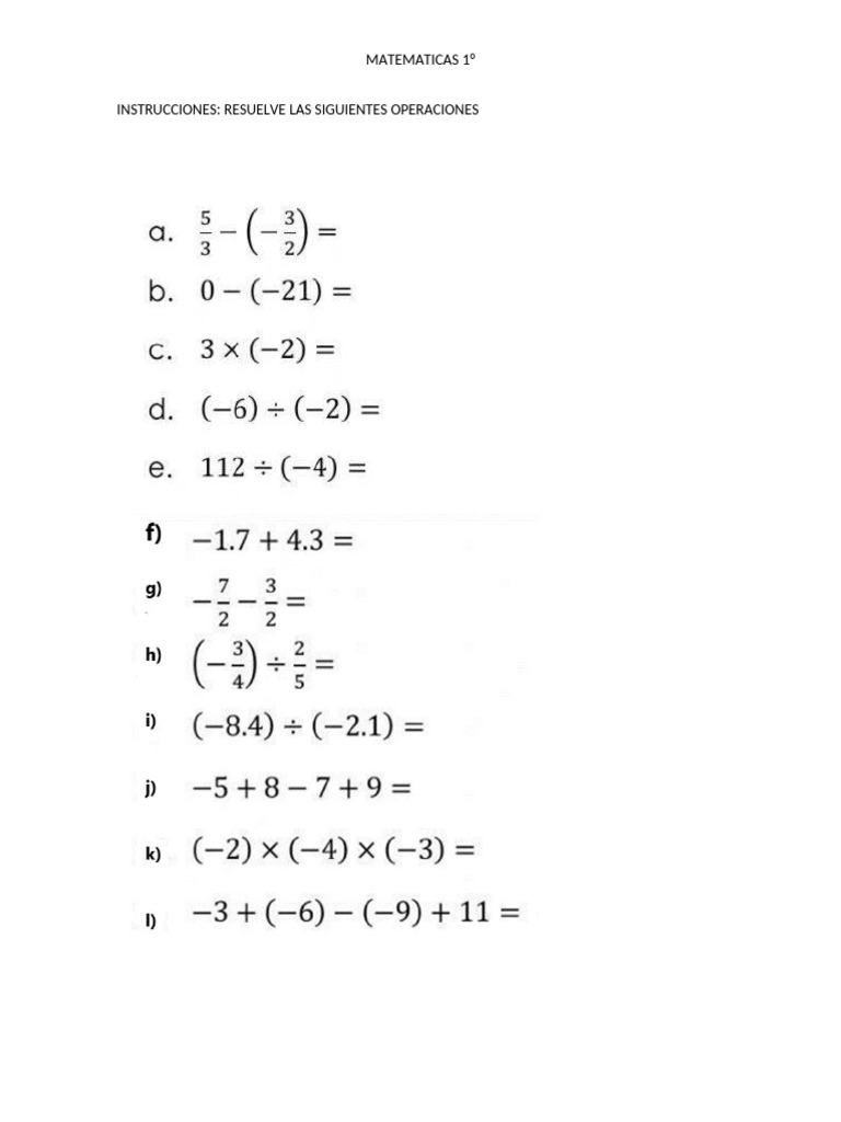 Ejercicios Operaciones Basicas | PDF