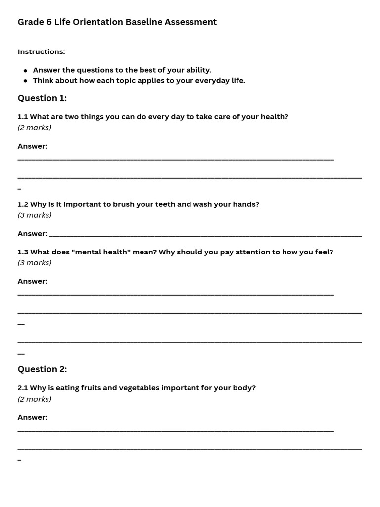 Grade 6 Life Orientation Assessment | PDF | Cognition | Psychology