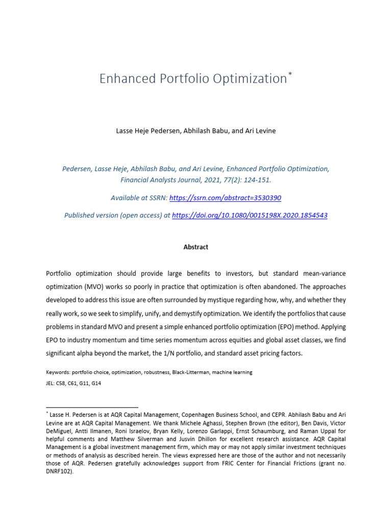 AQR Enhanced Portfolio Optimization | PDF | Principal Component Analysis | Modern Portfolio Theory